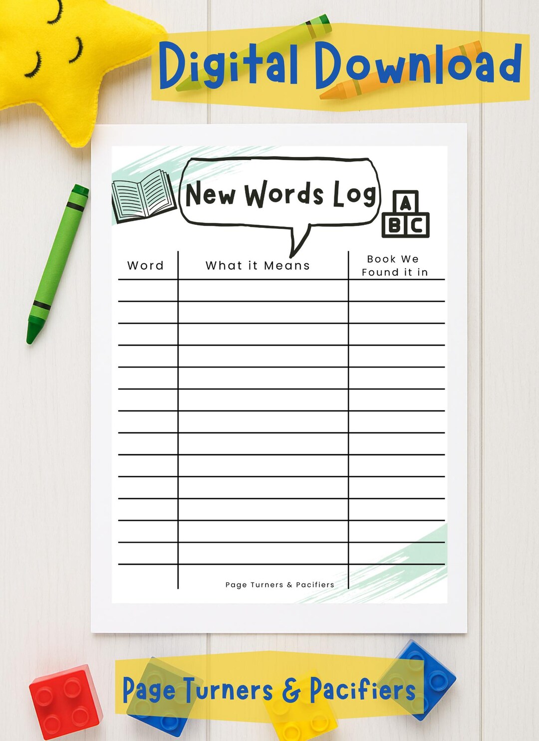 New Words Log for Kids – Printable Vocabulary Tracker | Digital ...