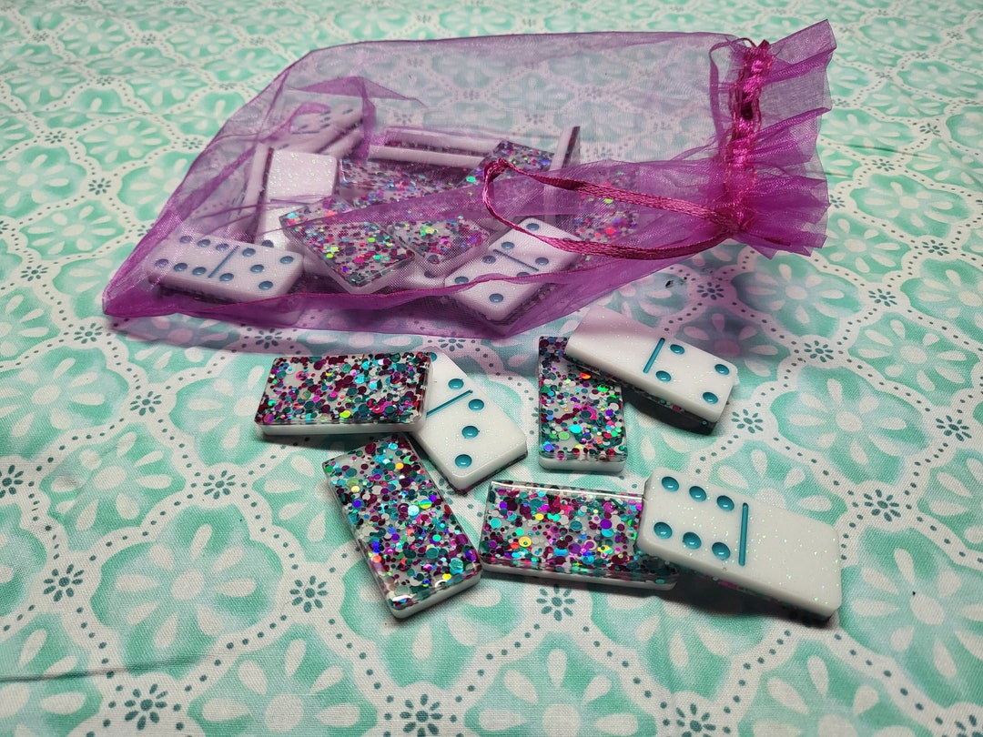 Pink and Blue Dominoes Set, Pink and Teal Dominoes, Glitter Dominos ...