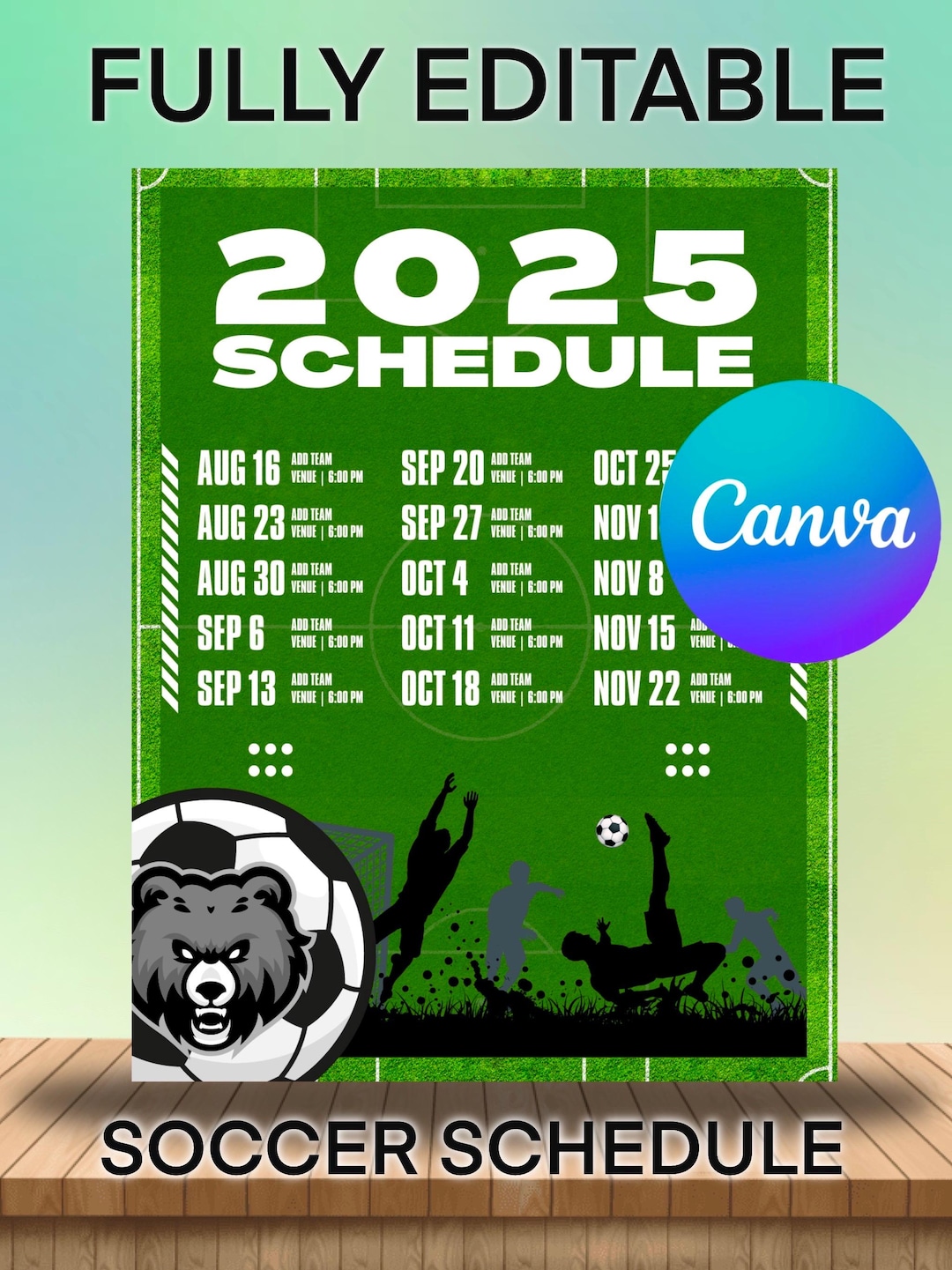 Customizable Premier Editable Soccer Game Schedule Canva - Etsy