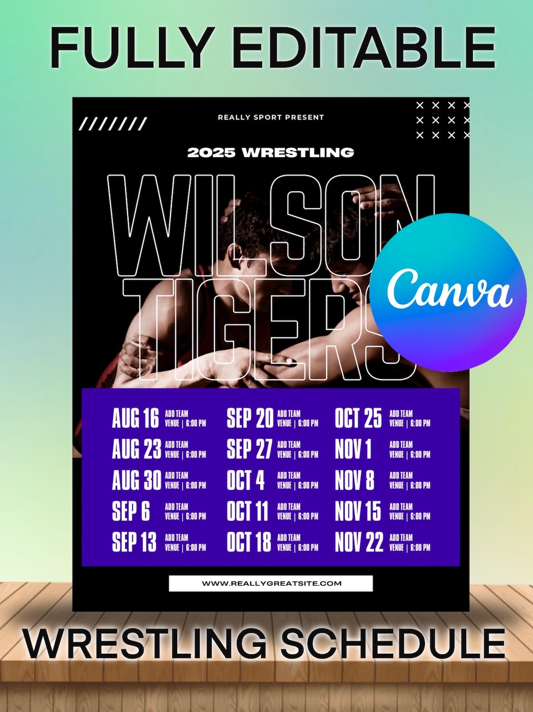 Customizable Premier Editable Wrestling Game Schedule Canva - Etsy