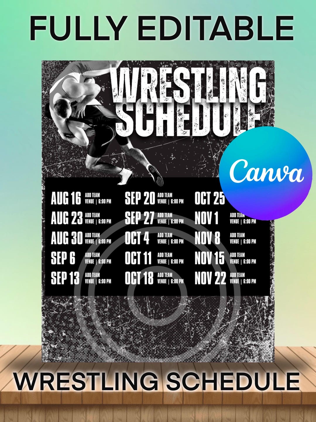 Customizable Premier Editable Wrestling Game Schedule Canva - Etsy