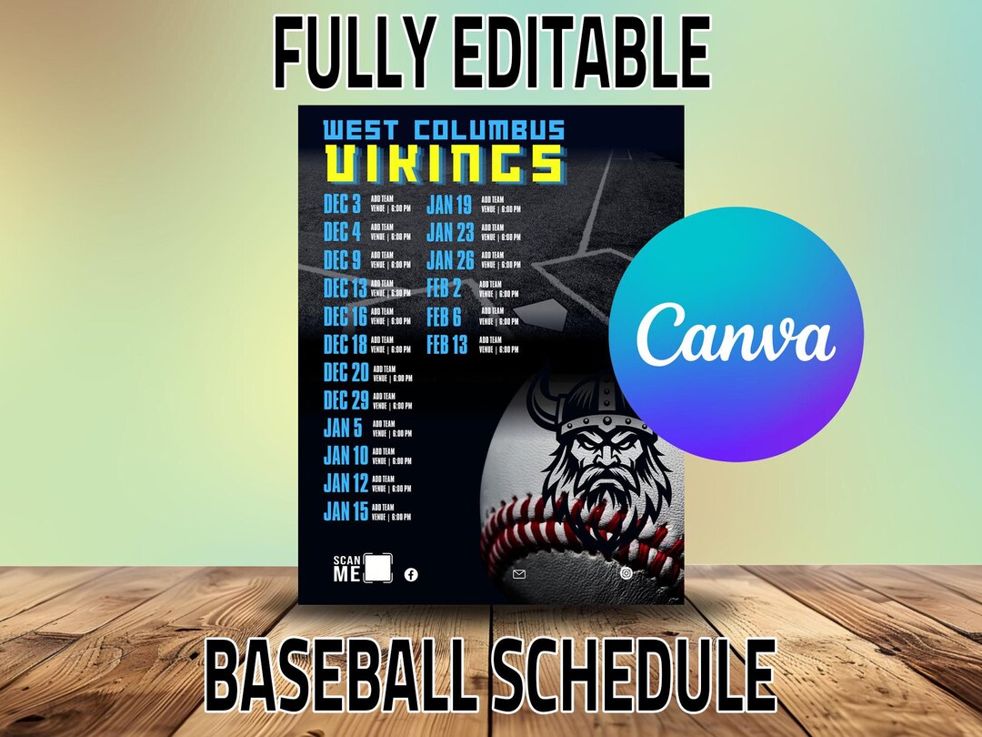 Customizable Premier Editable Baseball Game Schedule - Etsy