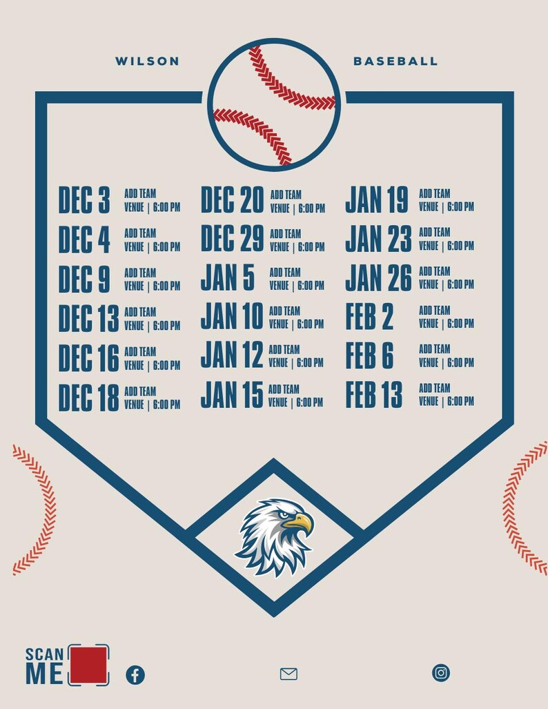 Customizable Premier Editable Baseball Game Schedule - Etsy