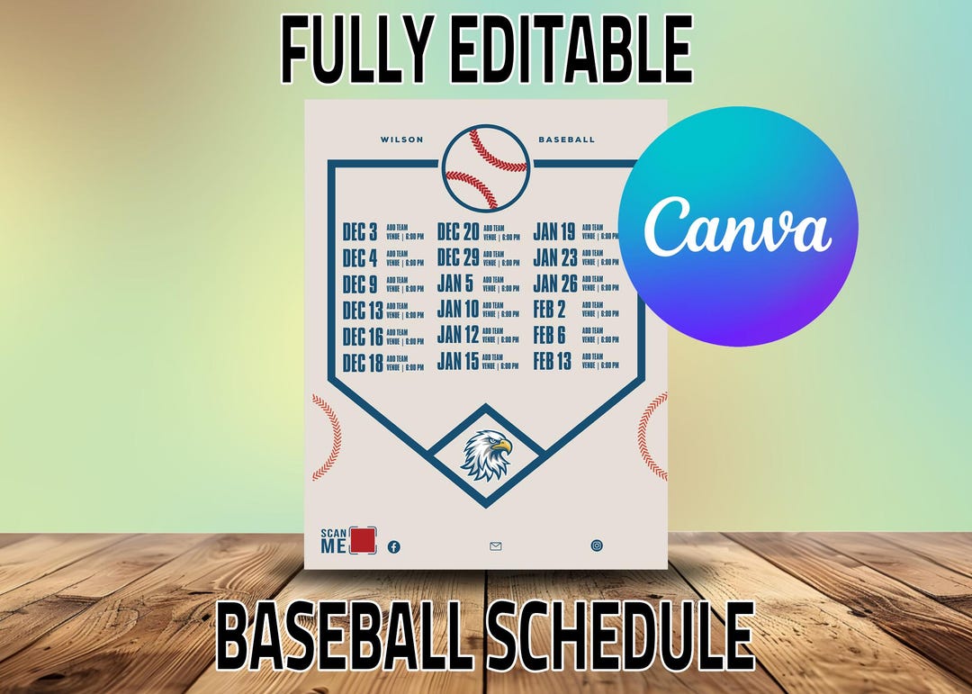 Customizable Premier Editable Baseball Game Schedule - Etsy