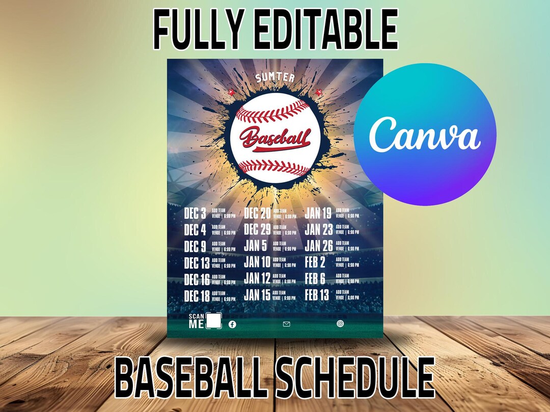 Customizable Premier Editable Baseball Game Schedule - Etsy