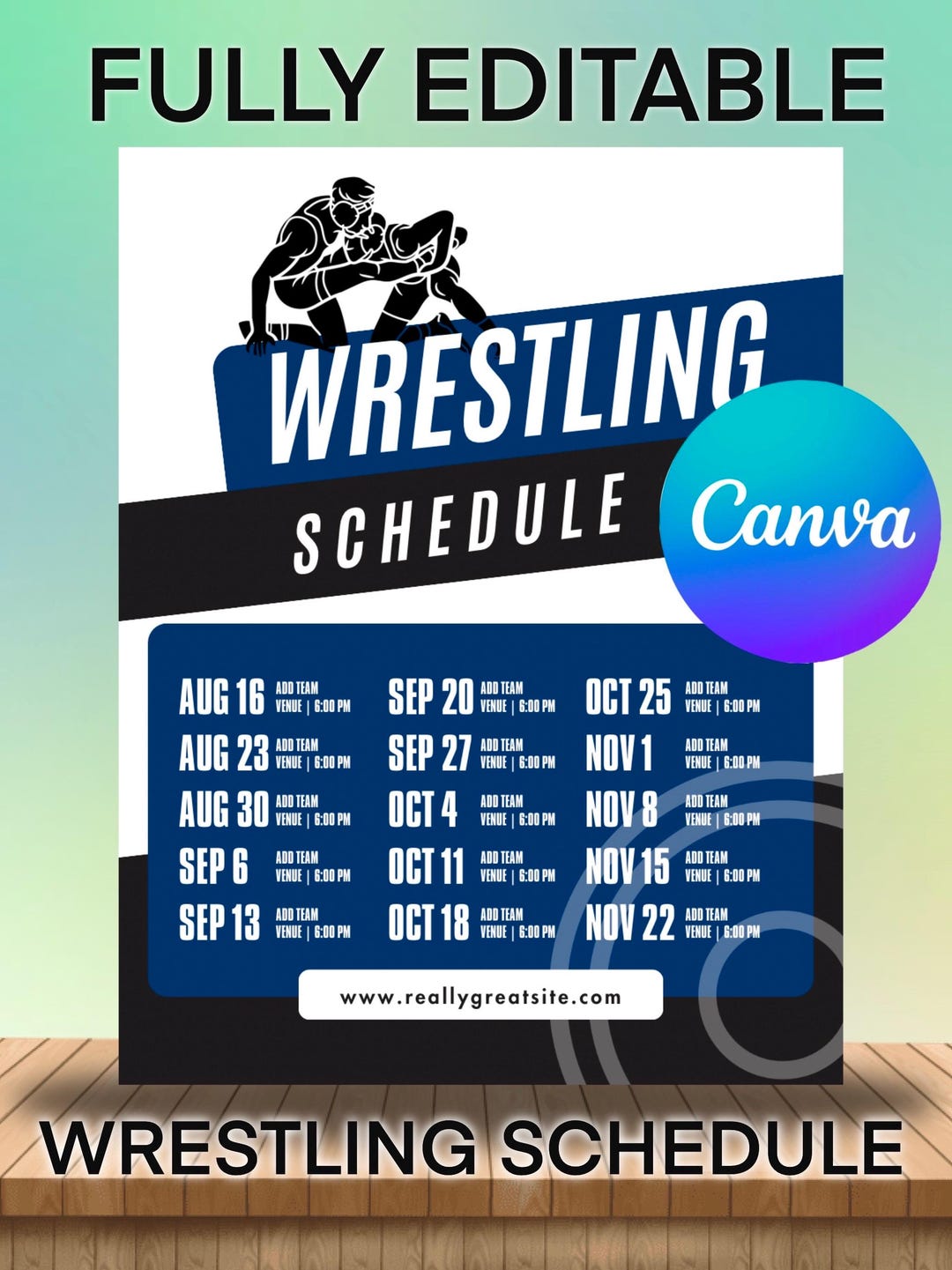 Customizable Premier Editable Wrestling Game Schedule Canva - Etsy
