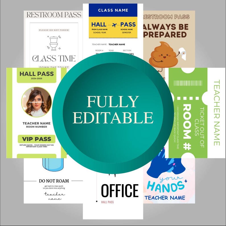 EDITABLE CANVA Hall Pass & Bathroom Pass - Etsy