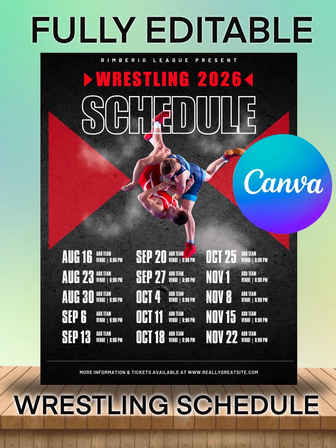 Customizable Premier Editable Wrestling Game Schedule Canva - Etsy