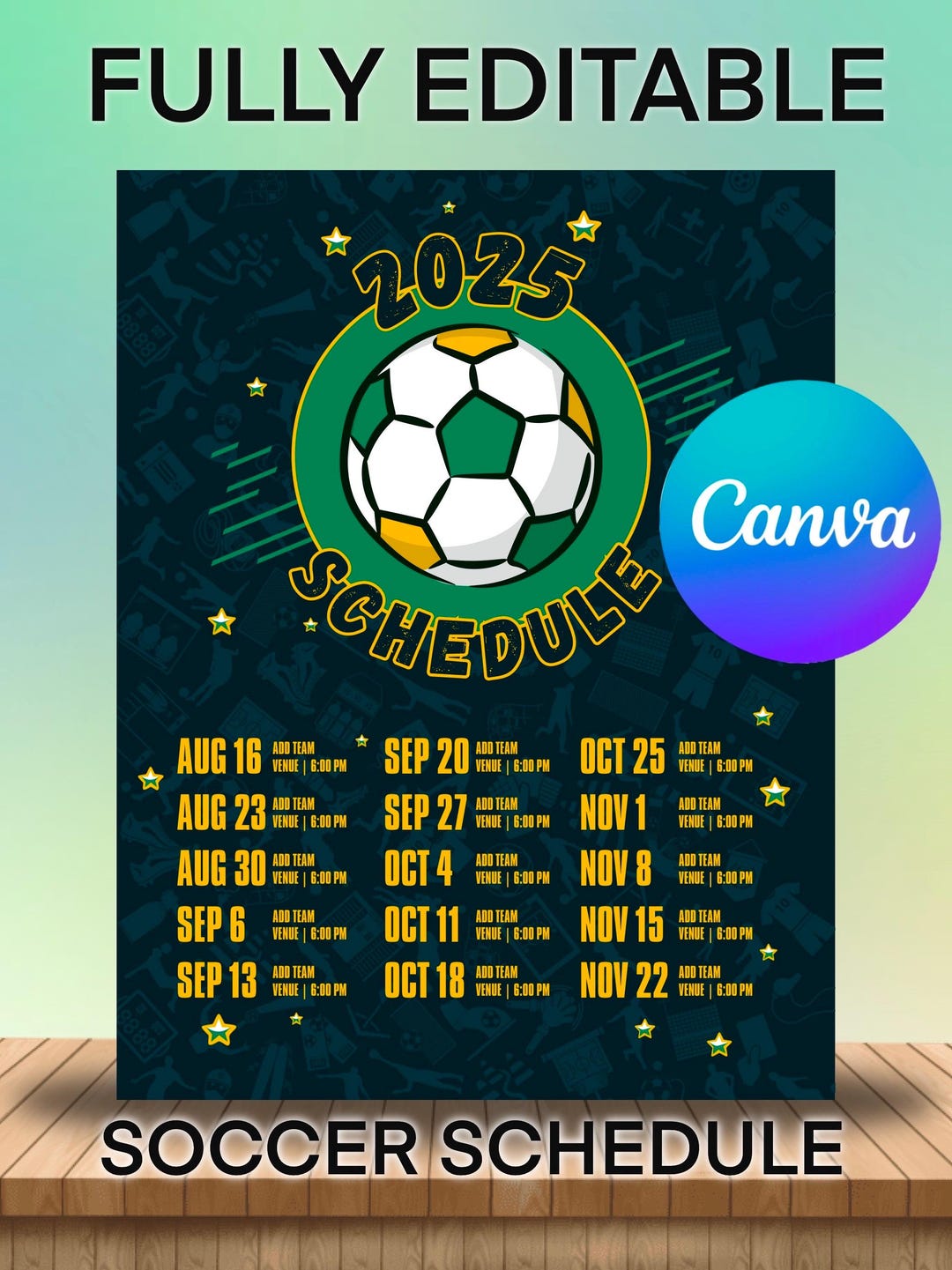 Customizable Premier Editable Soccer Game Schedule Canva - Etsy
