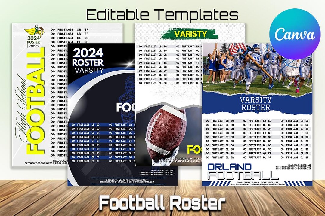 Customizable Football Roster Template: Canva Editable (8.5x11) (digital ...