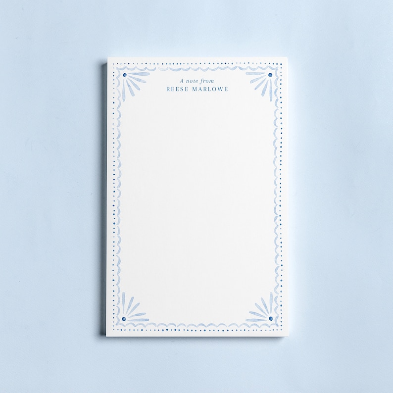 Personalized Notepad | Watercolor Decorative Border | Santorini Blue ...