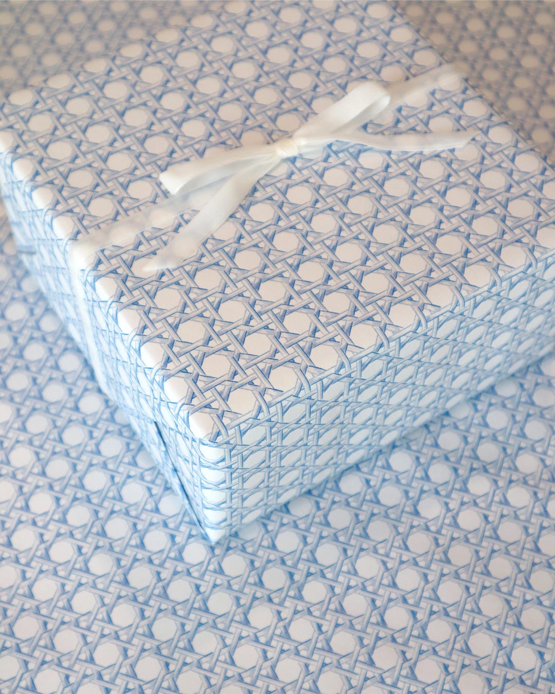 Gift Wrap Roll | Cane Rattan in Blue | Classic Preppy Luxury | Wrapping ...