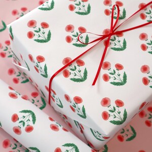 Gift Wrap Roll | Wrapping Paper | Poppy Print on White | Block Print ...