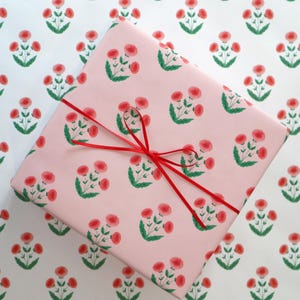 Gift Wrap Roll | Wrapping Paper | Pink Poppy Print | Block Print Style ...