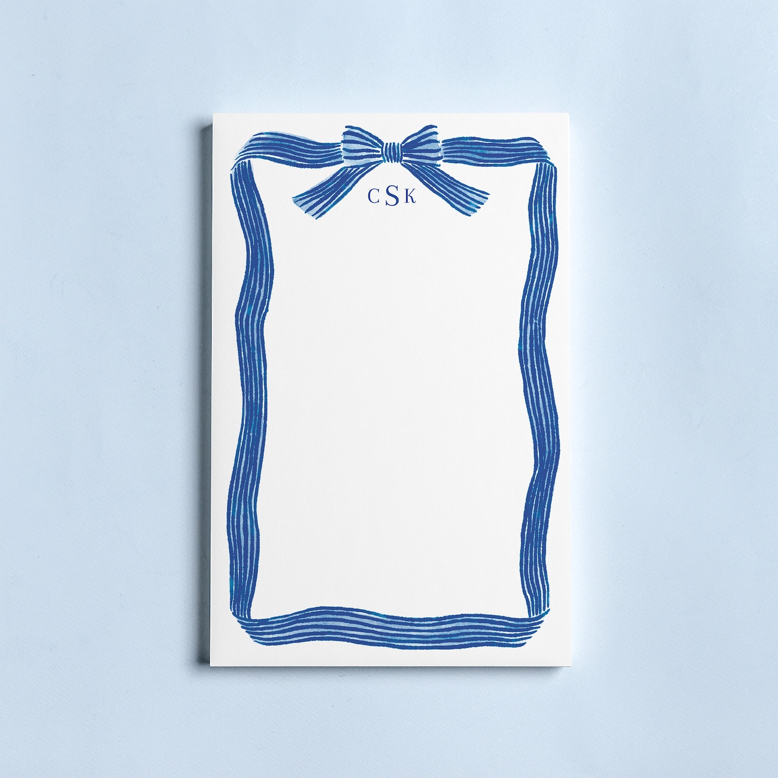 Personalized Notepad Watercolor Striped Ribbon Bow Decorative Border Sapphire Blue 5.5 X 8.5 50 ...