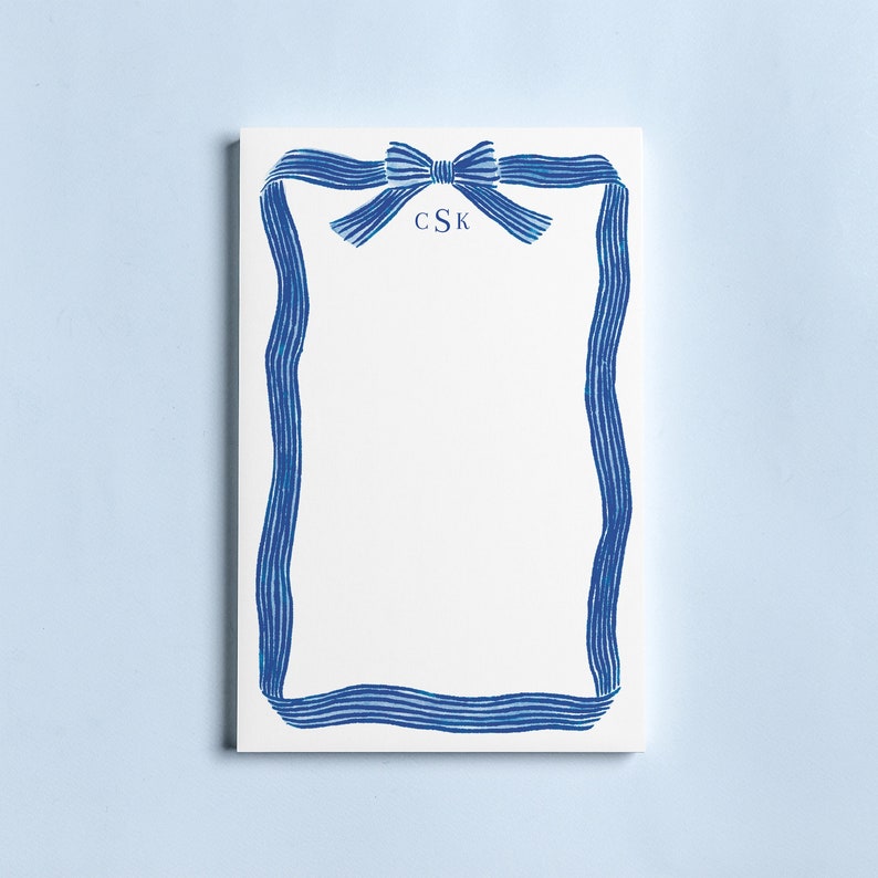 Personalized Notepad Watercolor Striped Ribbon Bow Decorative Border Sapphire Blue 5.5 X 8.5 50 ...