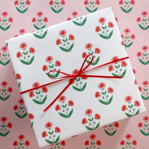 Gift Wrap Roll | Wrapping Paper | Poppy Print on White | Block Print ...