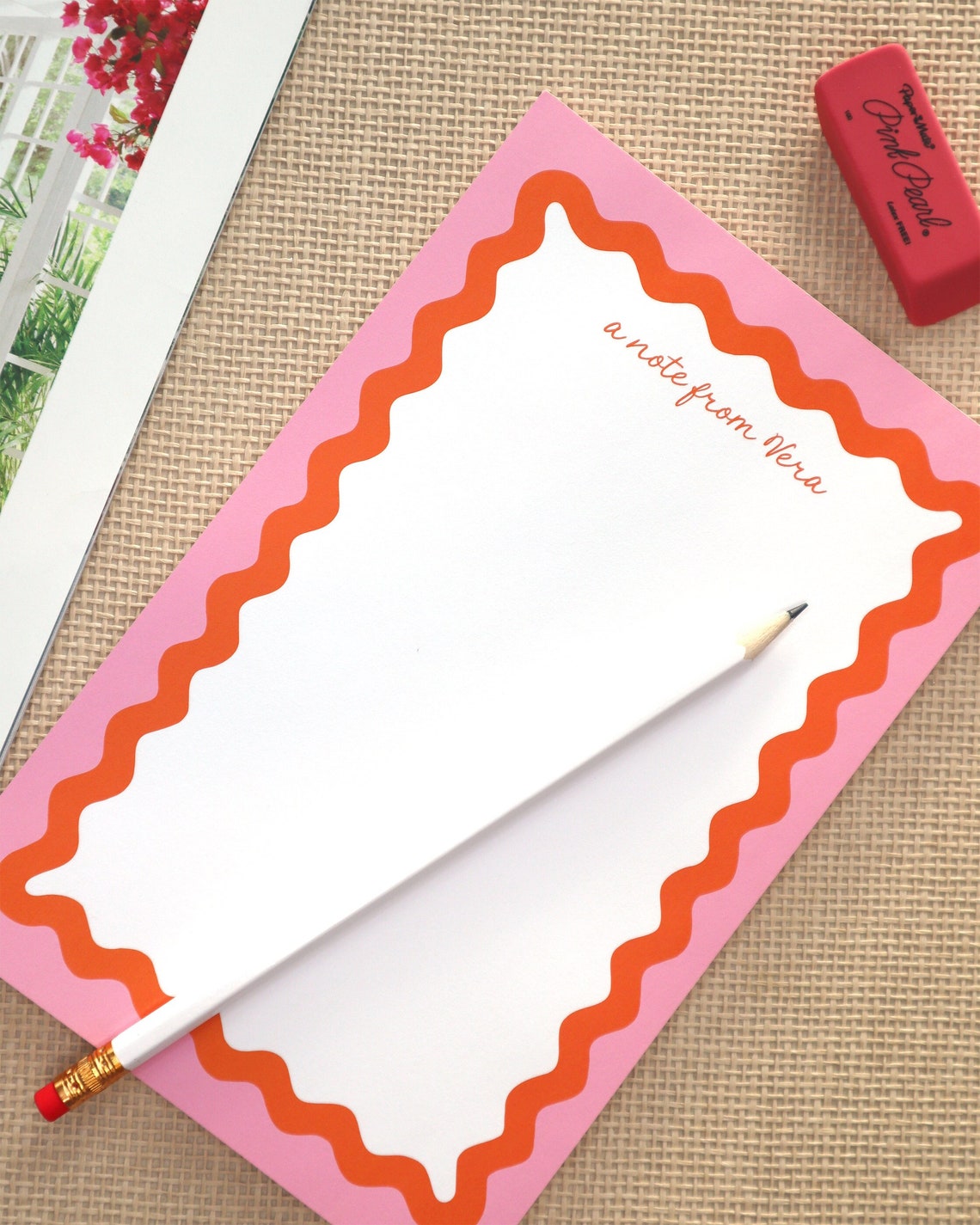Personalized Notepad | Ric Rac Border | Vera Pink & Orange | 5.5 X 8.5 ...