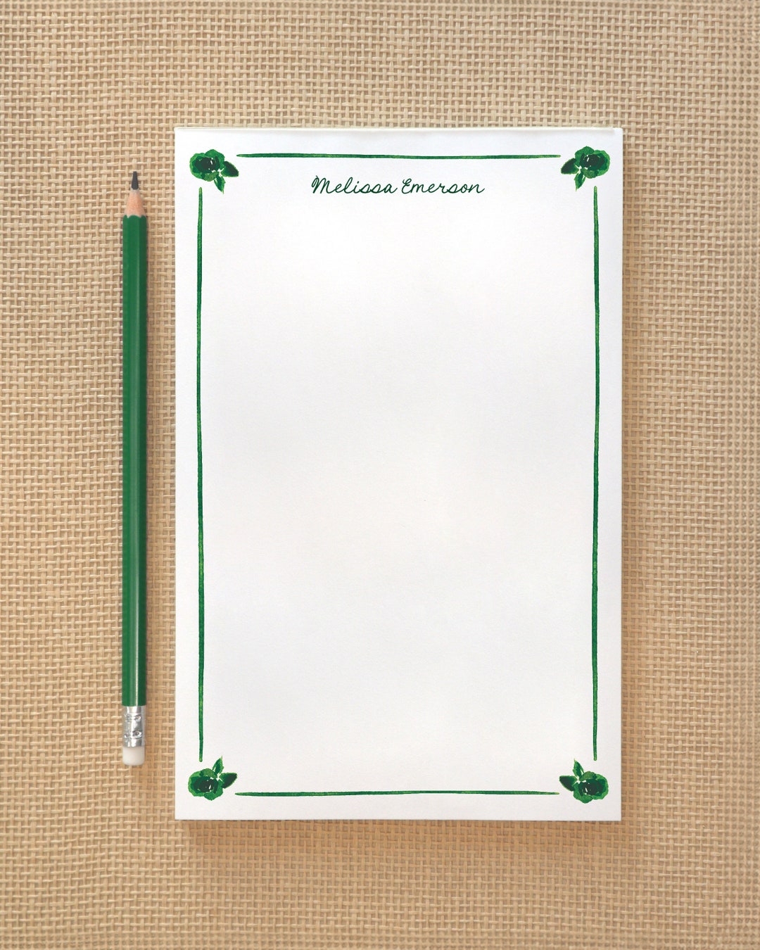 Personalized Notepad | Rose Frame Border in Hunter Green | 5.5 X 8.5 ...