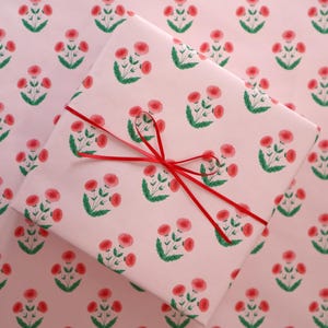 Gift Wrap Roll | Wrapping Paper | Pink Poppy Print | Block Print Style ...