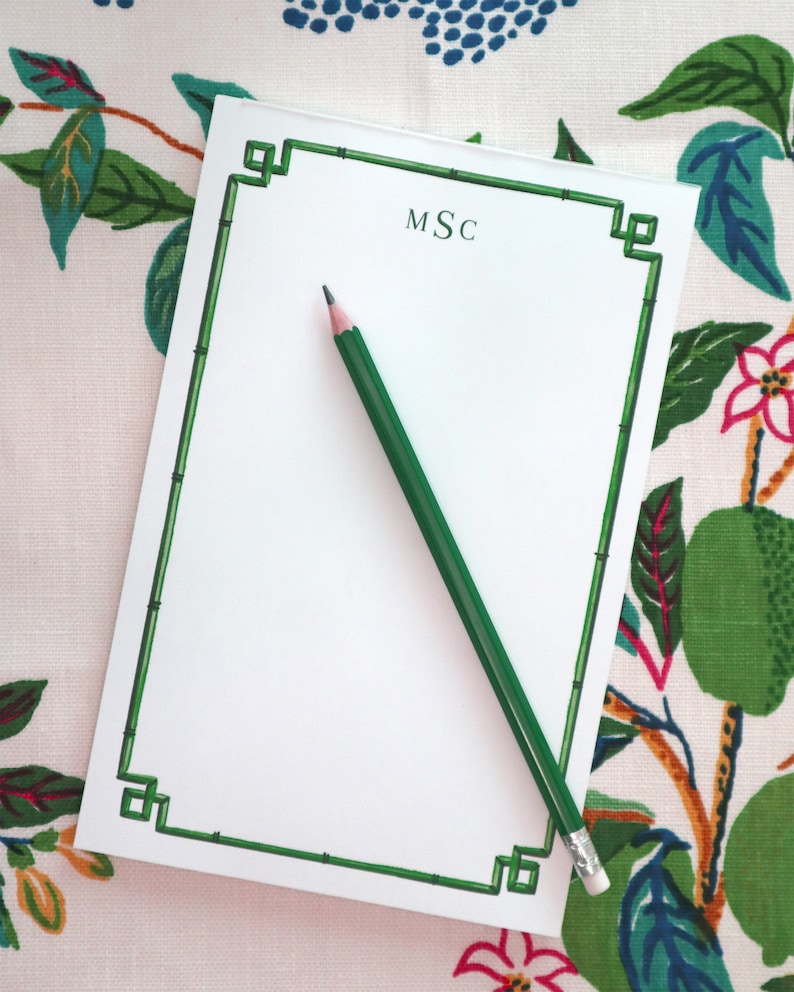 Personalized Notepad | Bamboo Chinoiserie Border in Green | 5.5 X 8.5 ...