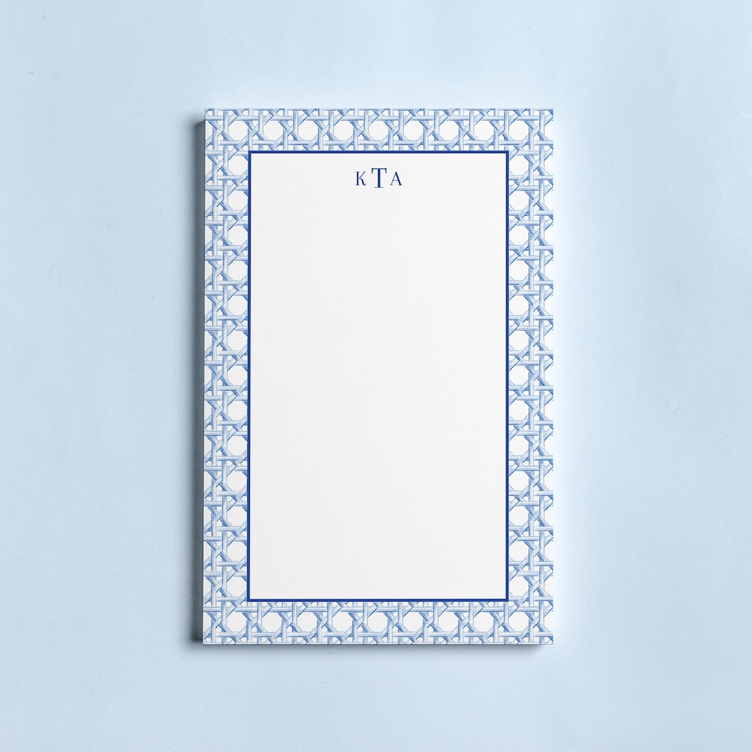 Personalized Notepad | Cane Rattan Border Frame in Sapphire Blue | 5.5 ...