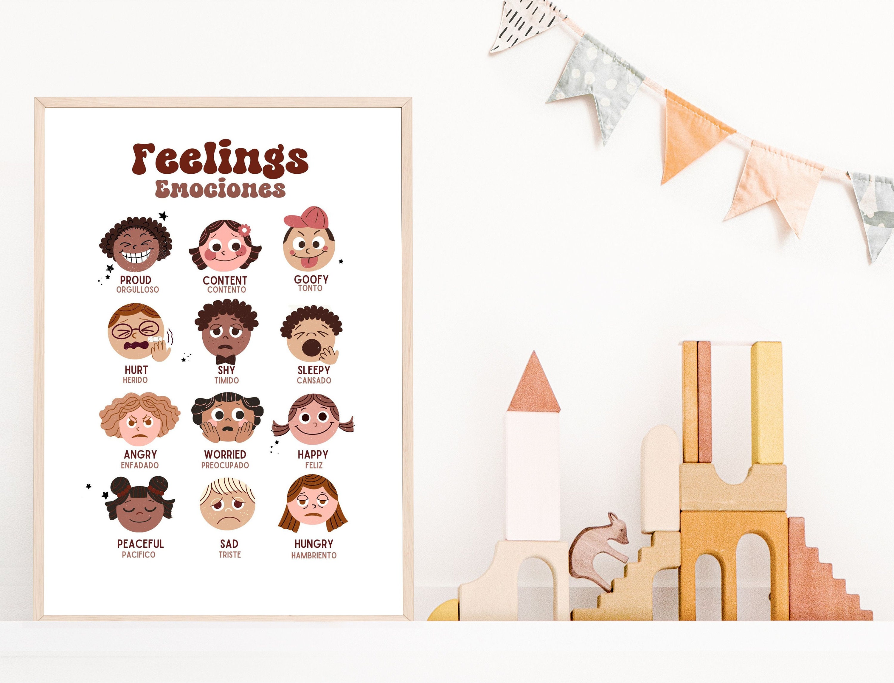 Feelings Poster Spanish English- Toddler Pre-school Child Feelings ...
