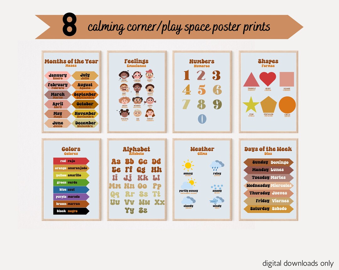 Bilingual Calming Corner 8 Print Bundle - Spanish English Toddler Pre ...