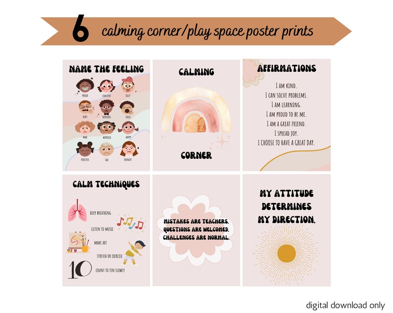 Calming Corner 6 Print Bundle - Toddler Child Feelings Calm Techniques ...