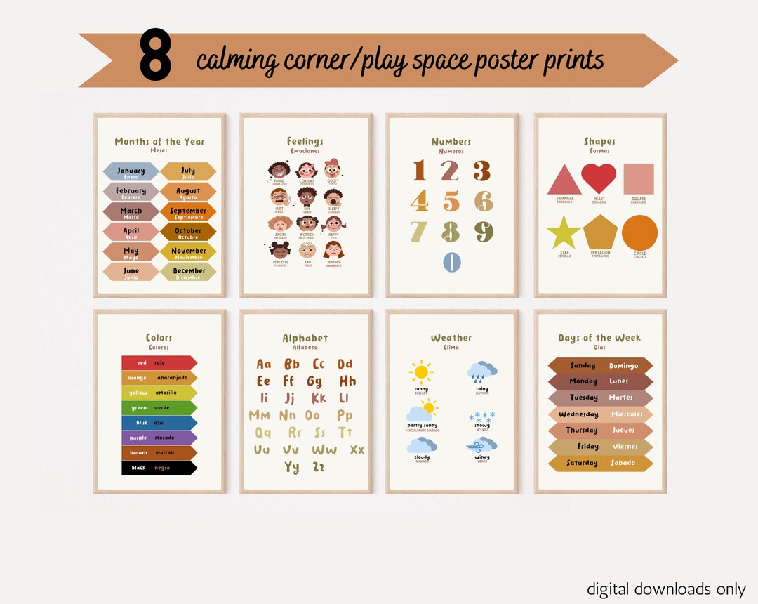Bilingual Calming Corner 8 Print Bundle - Spanish English Toddler Pre ...