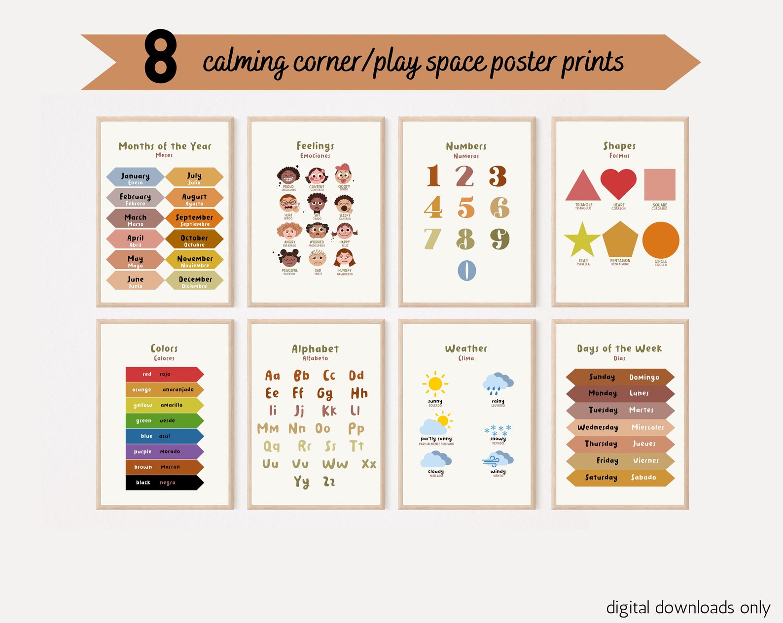 Bilingual Calming Corner 8 Print Bundle - Spanish English Toddler Pre ...