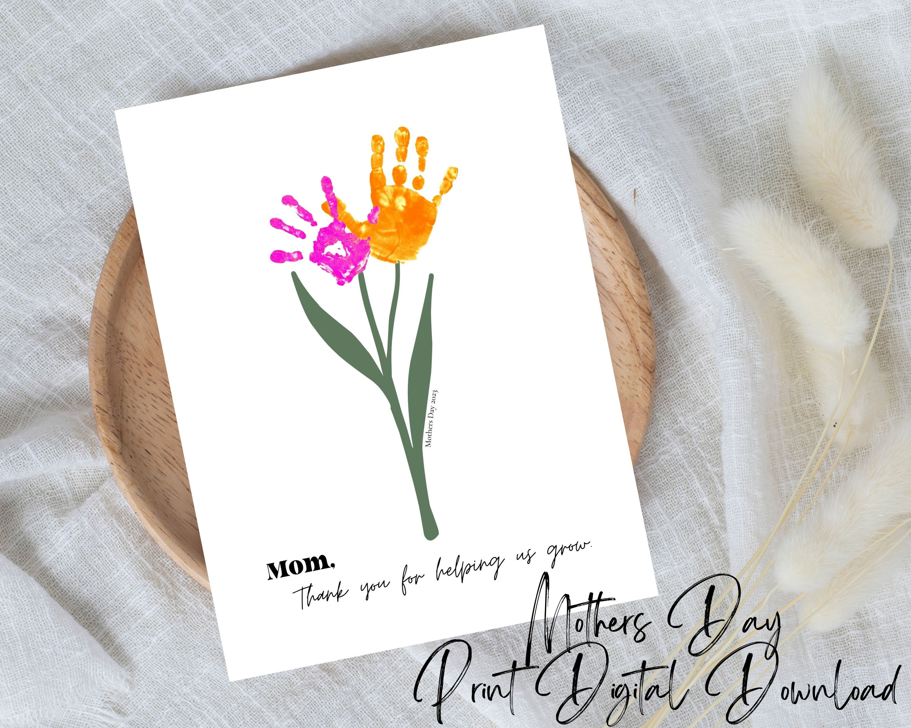 Mothers Day Handprint Gift Art Flower, Printable Keepsake Mom Grandma ...