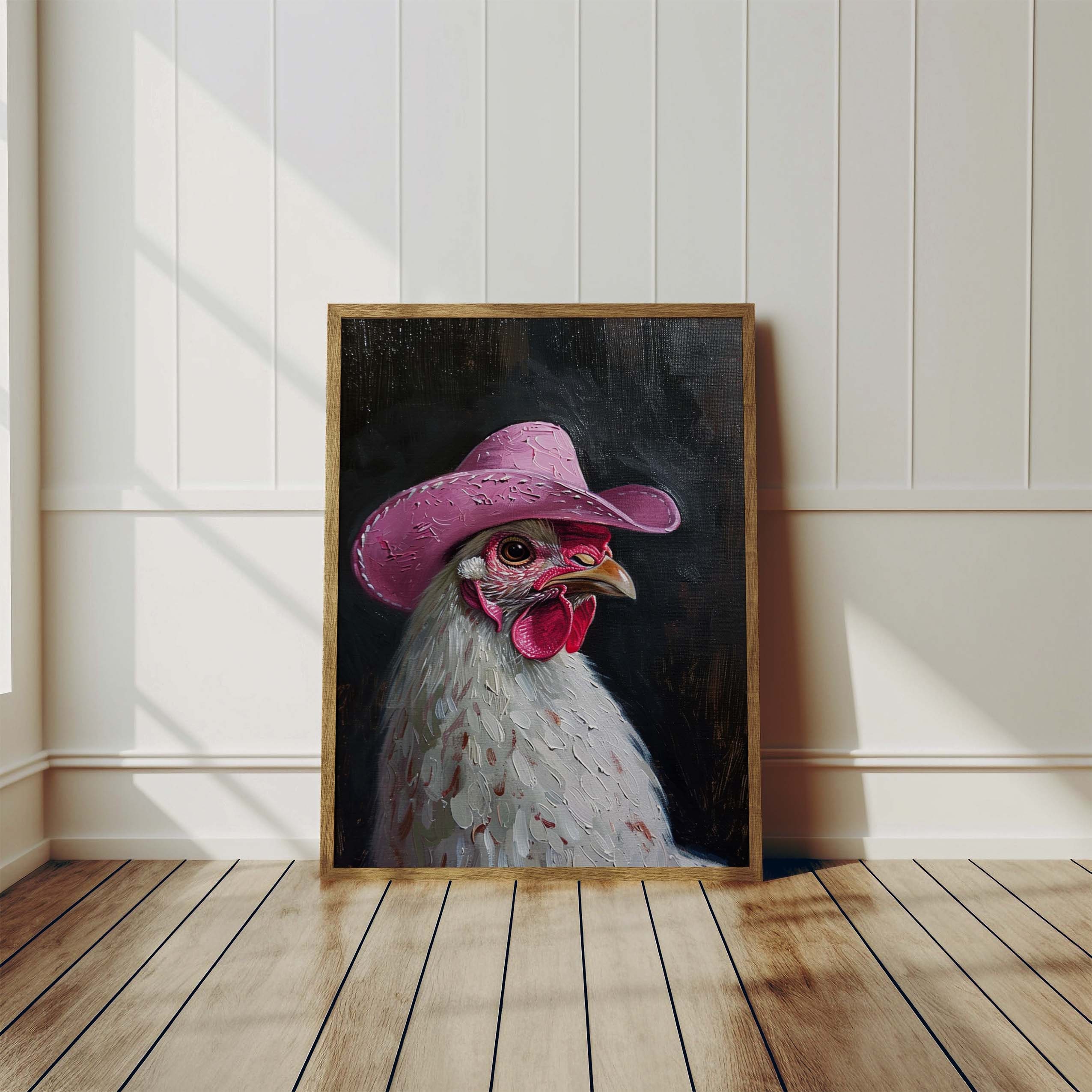 Chicken in Pink Cowboy Hat Art Print - Digital Printable Trendy Art ...