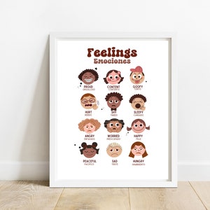 Feelings Poster Spanish English- Toddler Pre-school Child Feelings ...