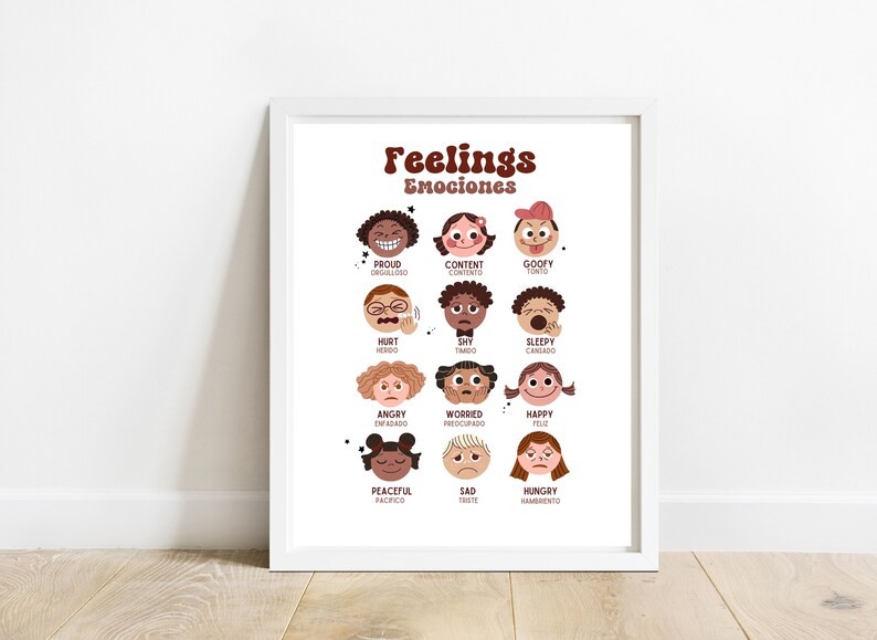 Feelings Poster Spanish English- Toddler Pre-school Child Feelings ...