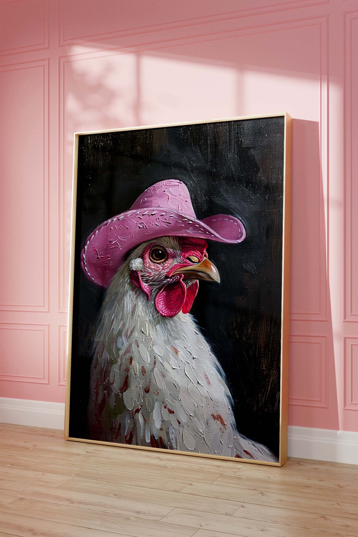 Chicken in Pink Cowboy Hat Art Print - Digital Printable Trendy Art ...