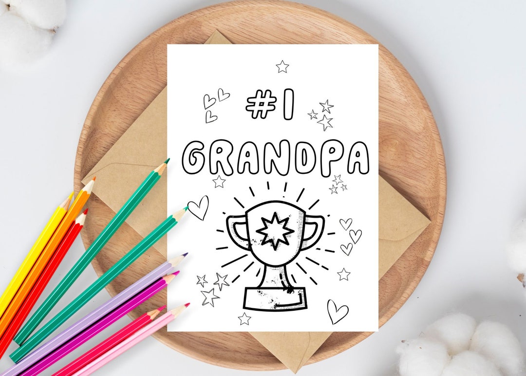 Grandpa Fathers Day Printable Card Handmade Gift Coloring Card Gift for ...