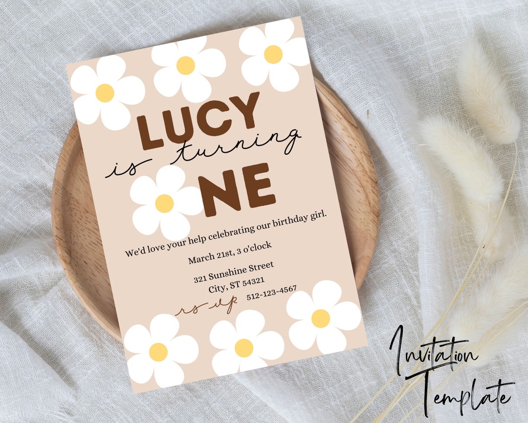 Flowers Birthday Invite - Cute Retro Flowers Neutral Girl One Two Four ...