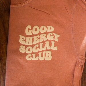 Good Energy Social Club T Shirt Burnt Orange Embossed Puff Letters ...