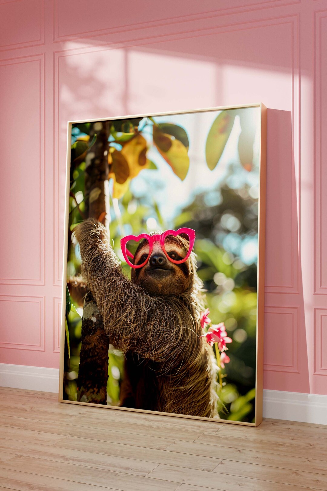 Sloth Pink Heart Glasses Art Print Digital Printable Trendy Art Girly ...
