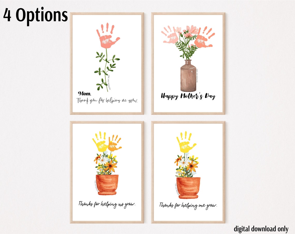 Mothers Day Handprint Gift Art Bundle, Printable Flower Keepsake Mom ...