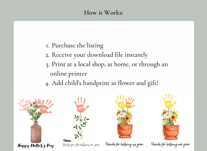Mothers Day Handprint Gift Art Bundle, Printable Flower Keepsake Mom ...