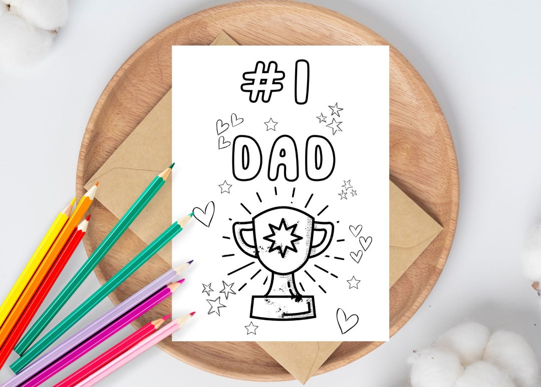 Fathers Day #1 Dad Printable Card - Handmade Gift Coloring Card Gift ...