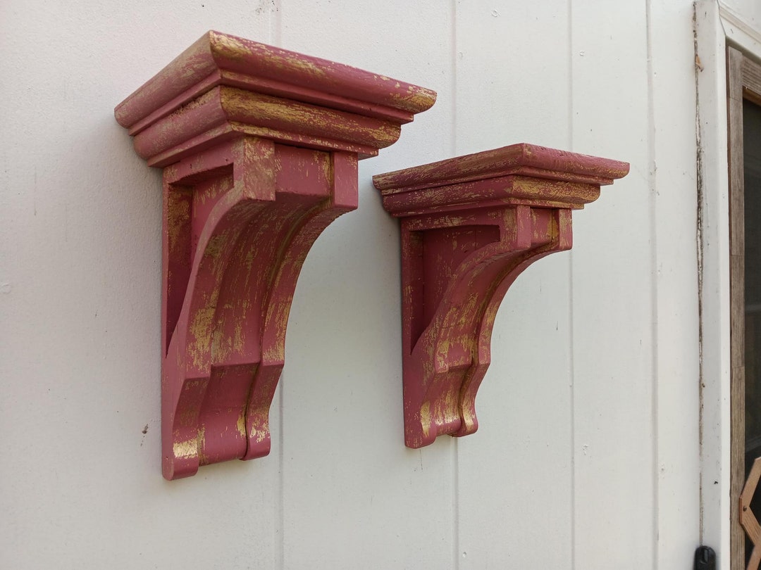Roman Corbels in Terracotta and Gold Distressed Pair (ready to Ship) - Etsy