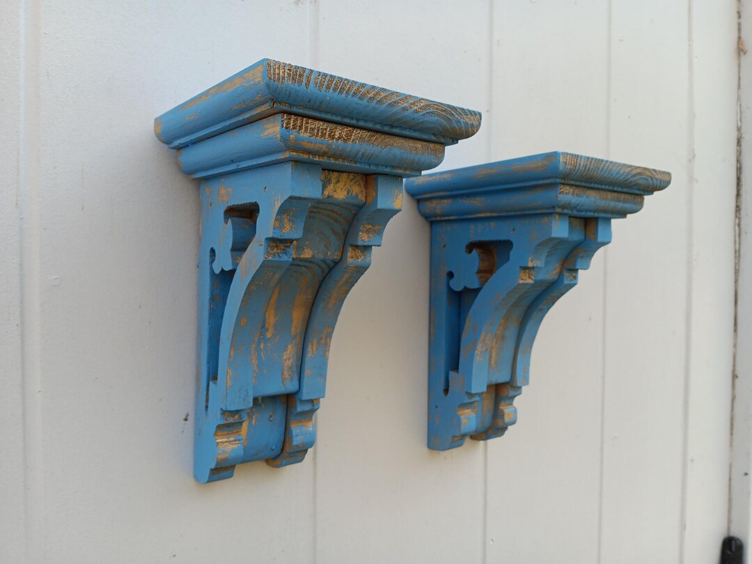 Roman Corbels in Blue and Gold Distressed Pair (ready to Ship)(free ...