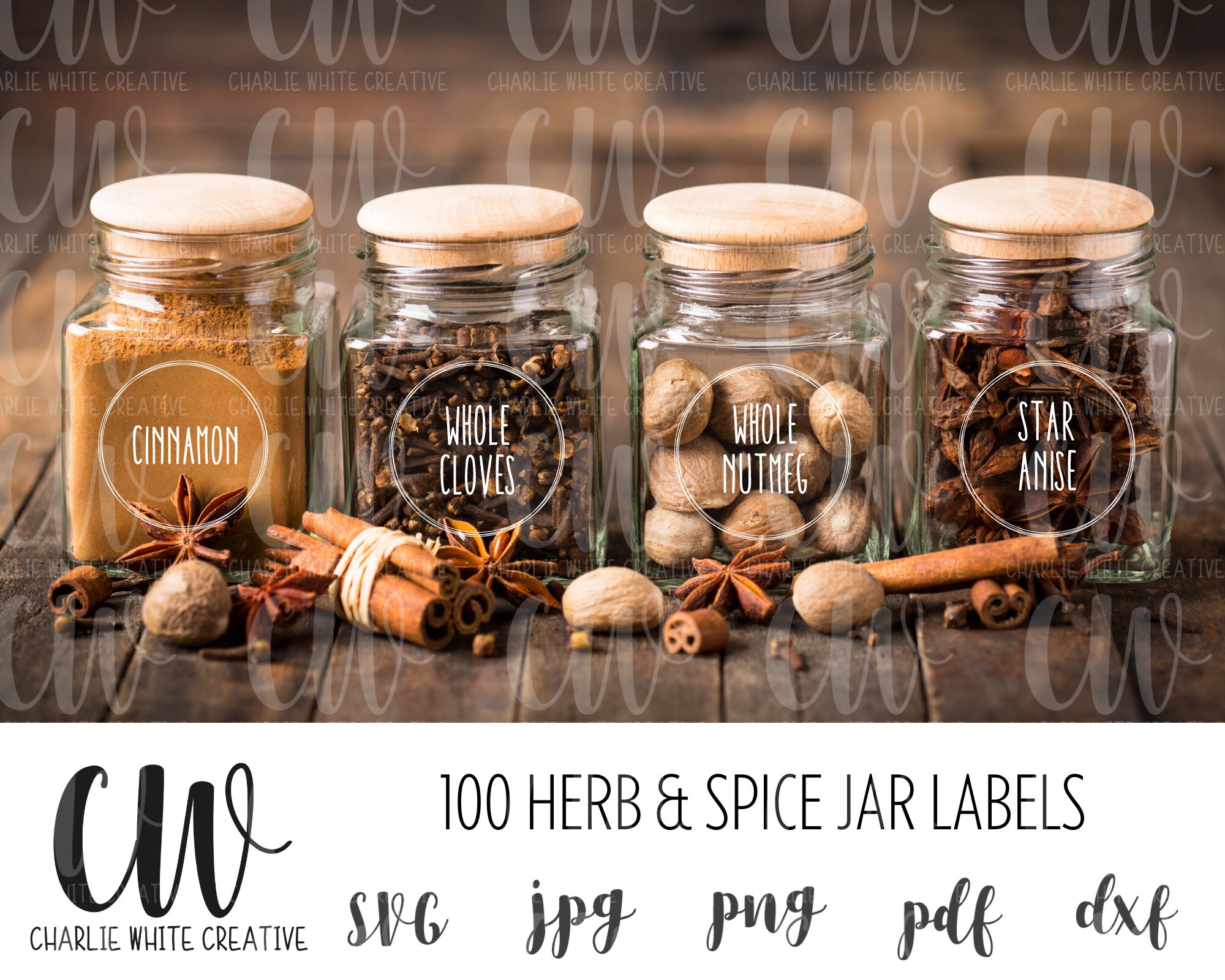 100 Herb and Spice Jar Labels SVG Kitchen Labels Cut File Commercial ...