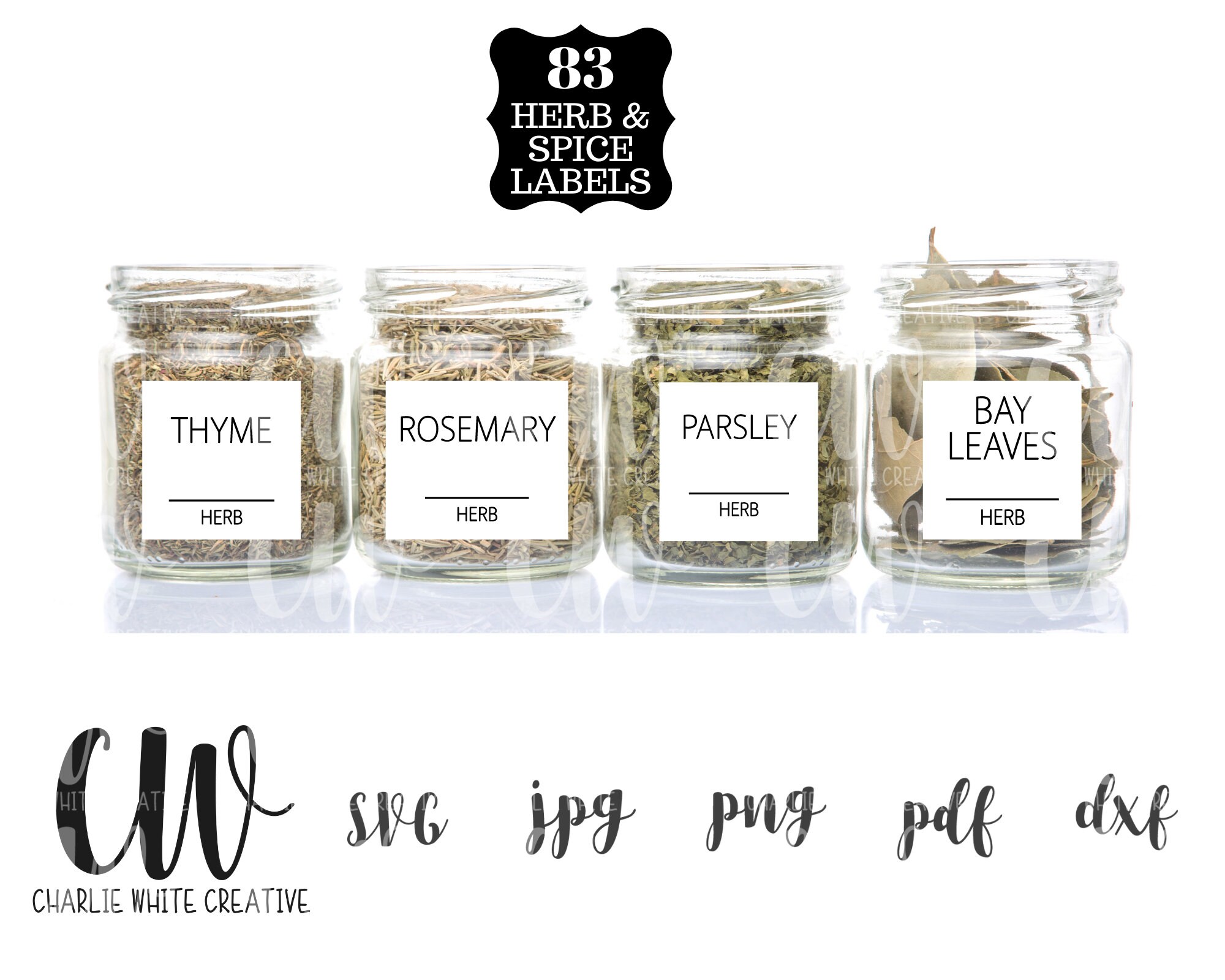 83 Herb and Spice Jar Labels SVG Kitchen Labels Cut File Commercial Use ...
