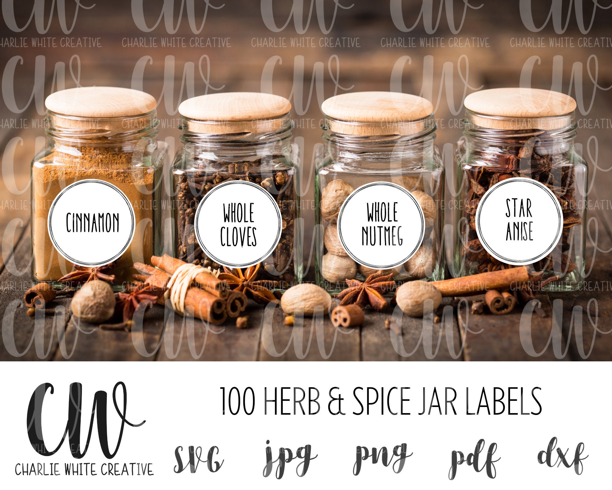 100 Herb and Spice Jar Labels SVG Kitchen Labels Cut File Commercial ...