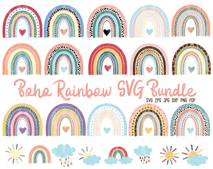 Boho Rainbow SVG Bundle Rainbow Baby SVG Boho Rainbow Clipart Boho ...
