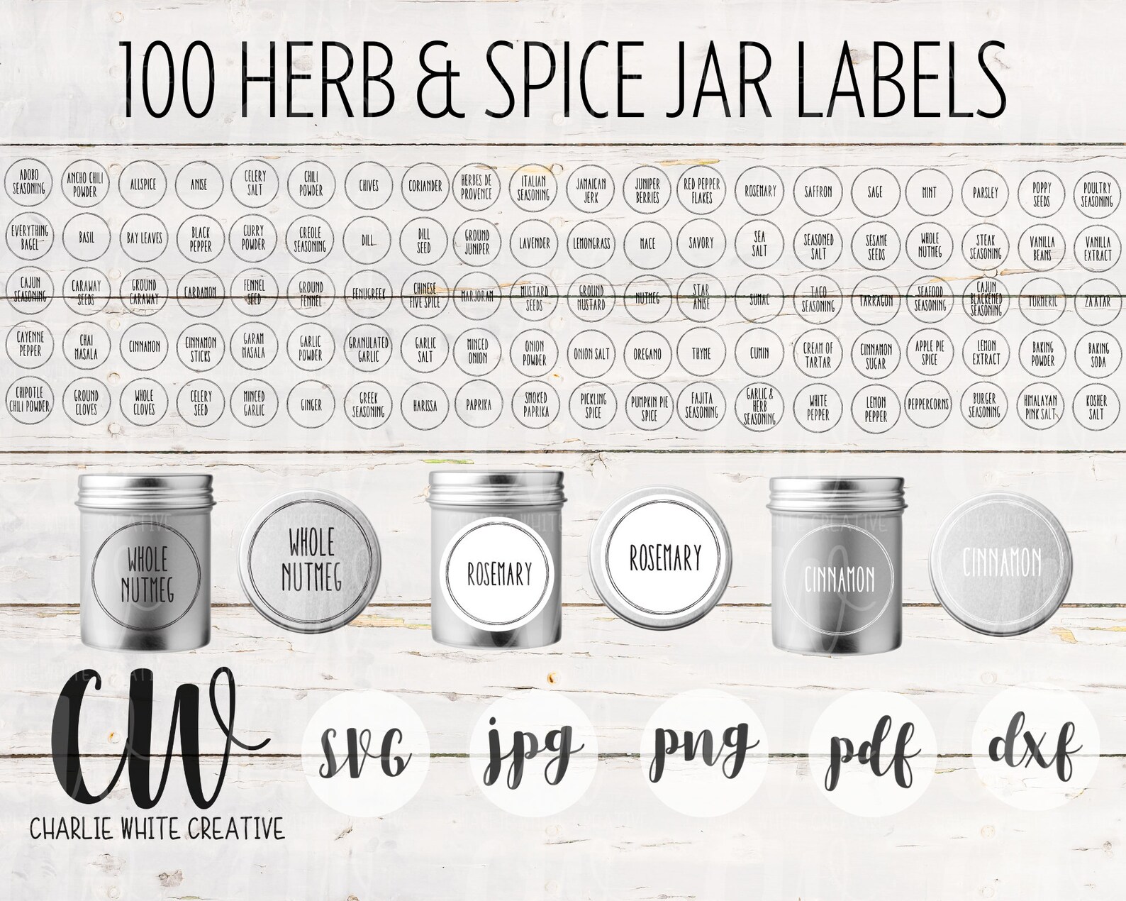 100 Herb and Spice Jar Labels SVG Kitchen Labels Cut File Commercial ...